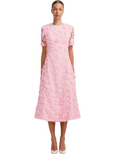 LEO LIN Leo Lin Caroline Lace Short Sleeves Midi Dress